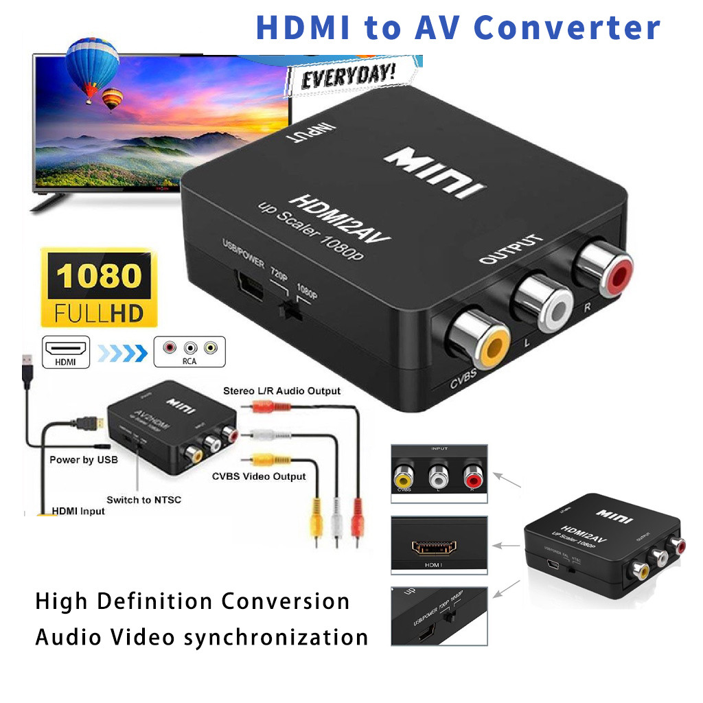 (Ready Stock)HDMI to AV RCA Converter Box 1080P - HDMI2AV Adapter for ...