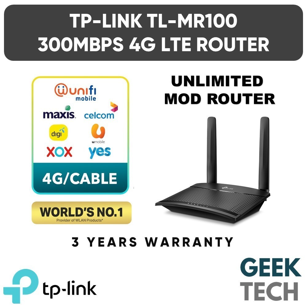 TP-LINK TL-MR100 Unlimited Mod 300 Mbps Wireless N 4G LTE Router TL ...