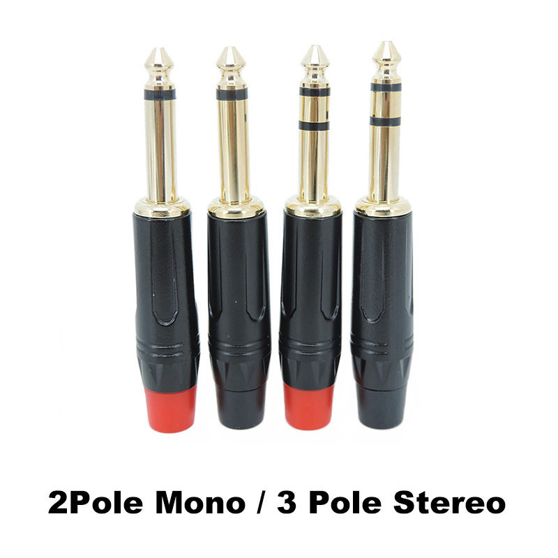 2 Pole Mono 3 Pole Stereo Jack 6.35mm male Connector Gold-Plated 6.5MM ...
