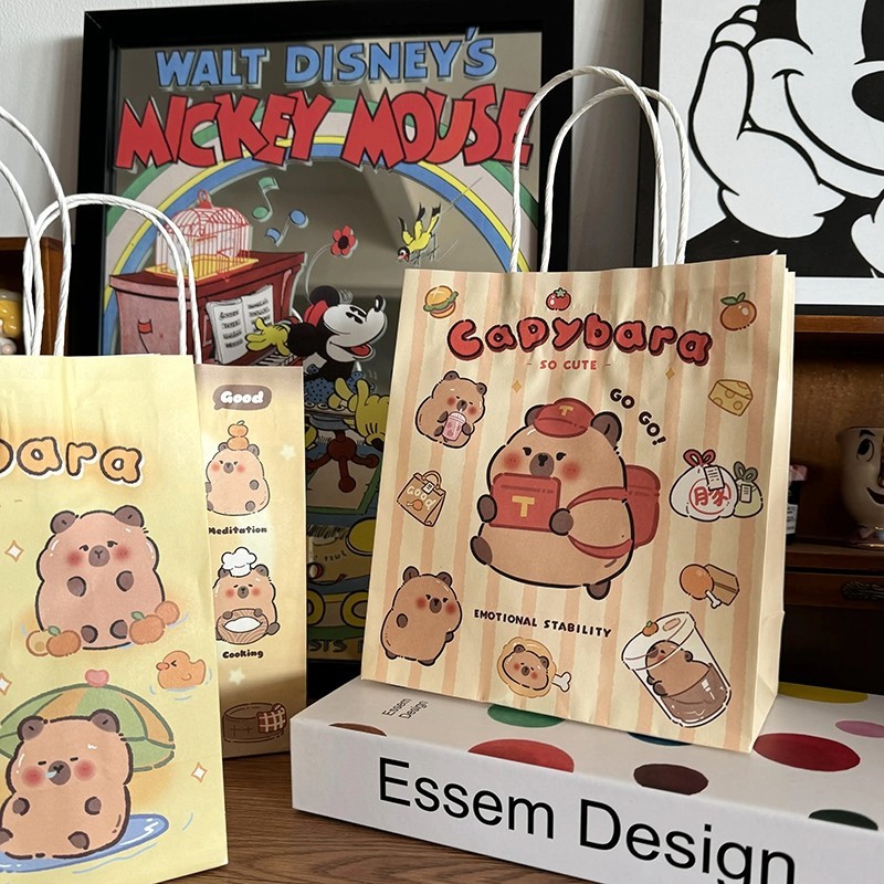 Cute Capybara Gift Bag Cartoon Portable Loopy Paper Bags Candy Color ...