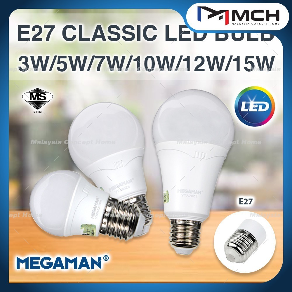 MEGAMAN 3W/5W/7W/10W/12W/15W E27 CLASSIC A60 LED BULB | Shopee Malaysia