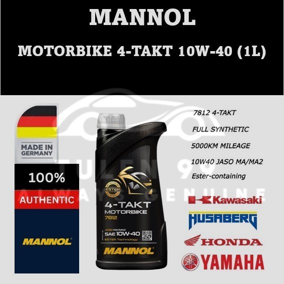 Mannol 7812 Motorbike 4T+Ester SAE 10w40 Engine Oil 1L YAMAHA ...