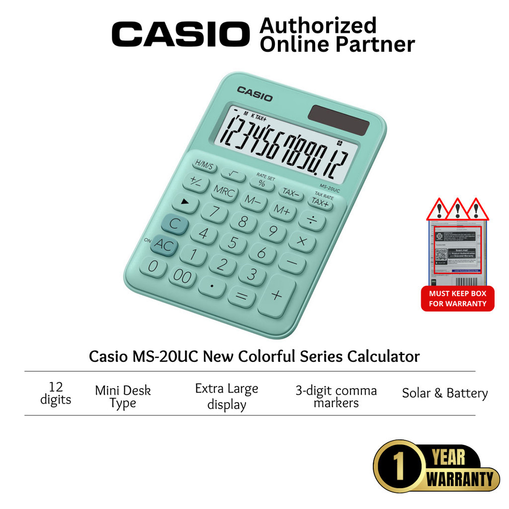🔥READY STOCK🔥 Casio New Colorful Series Calculator MS-20UC Original (1 Year warranty) / Limited ...