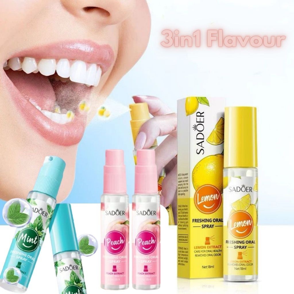 Mouth Spray in 18ml 3in1 Flavours Lemon, Peach , Mint Spray For Bad ...
