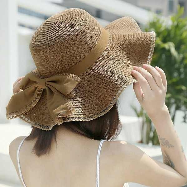 bucket hat topi mancing Topi jerami baru topi pantai musim panas wanita ...