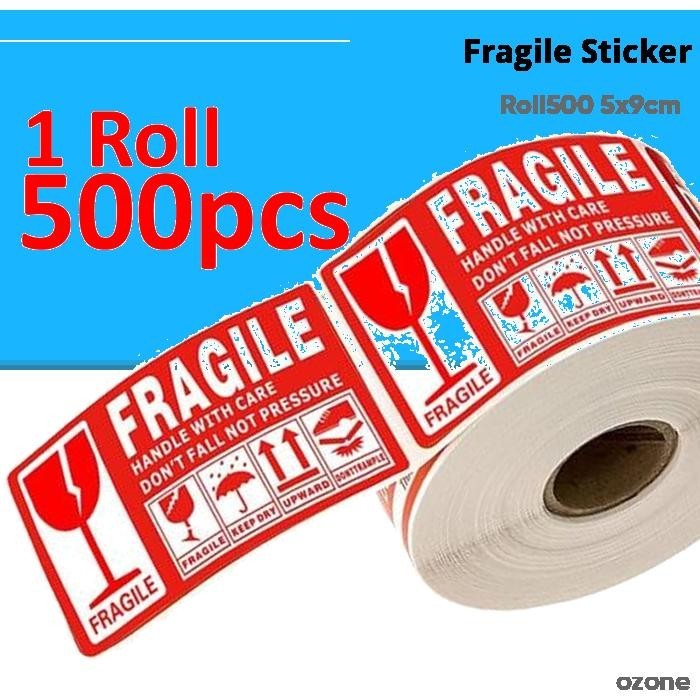 500pcs Fragile Sticker Rolls Courier 9cm x 5cm Per Roll Gulung | Shopee ...
