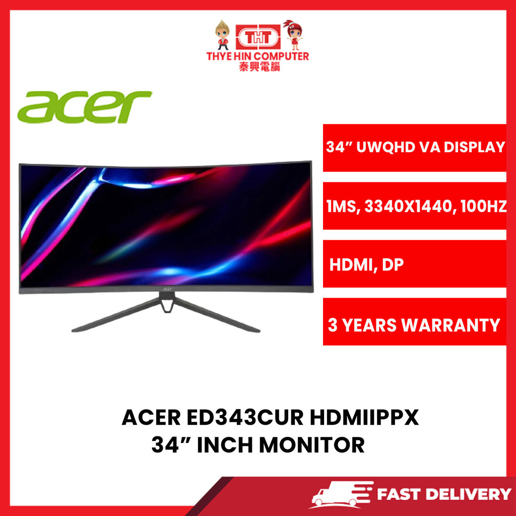 ACER ED343CUR HDMIIPPX, 34C,LED,100HZ,1MS,BLACK,300NITS,HDMI,DP MONITOR ...