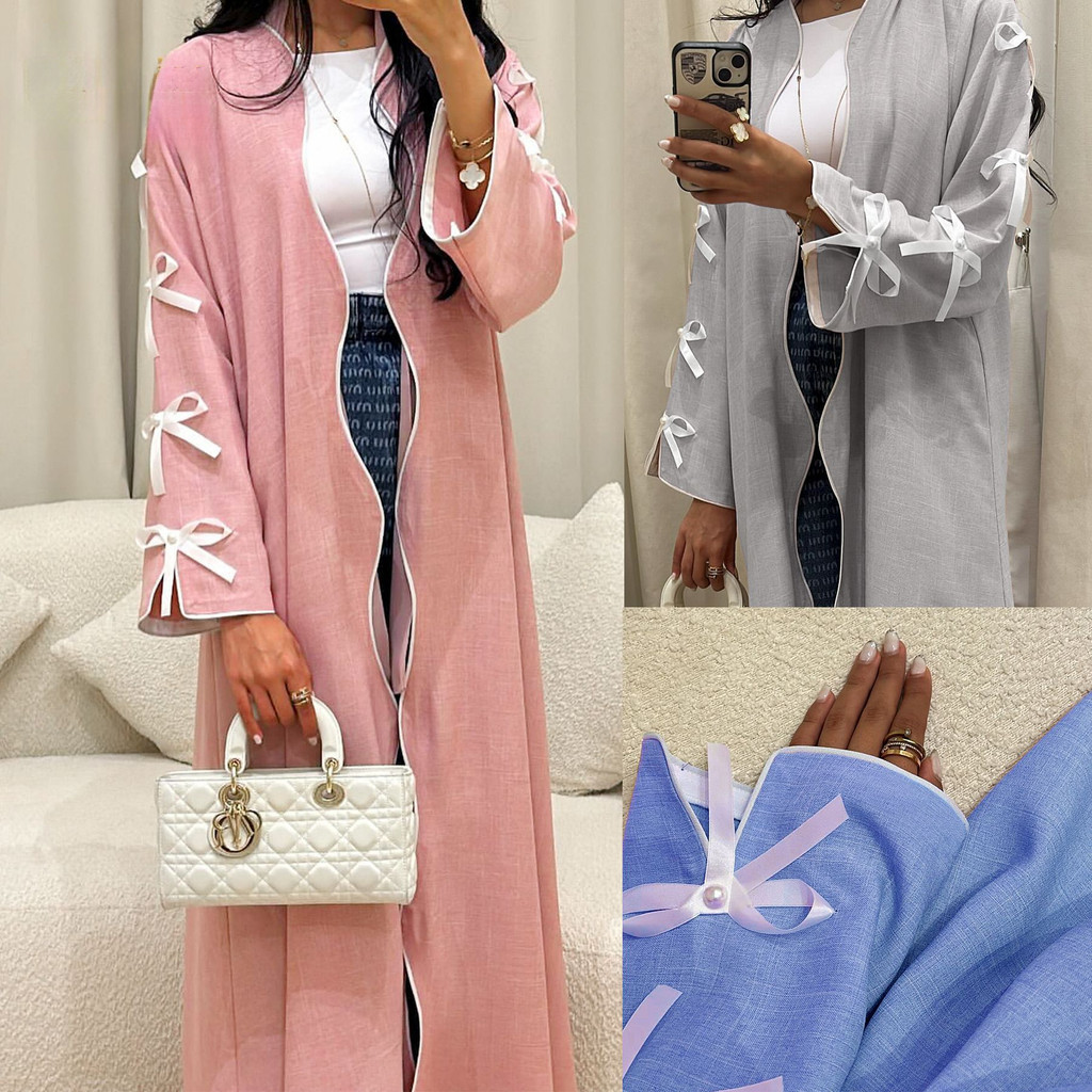 Ramadan Dubai Fashion Bow knot Abaya maxi dress Islam Arab Jubah robe ...