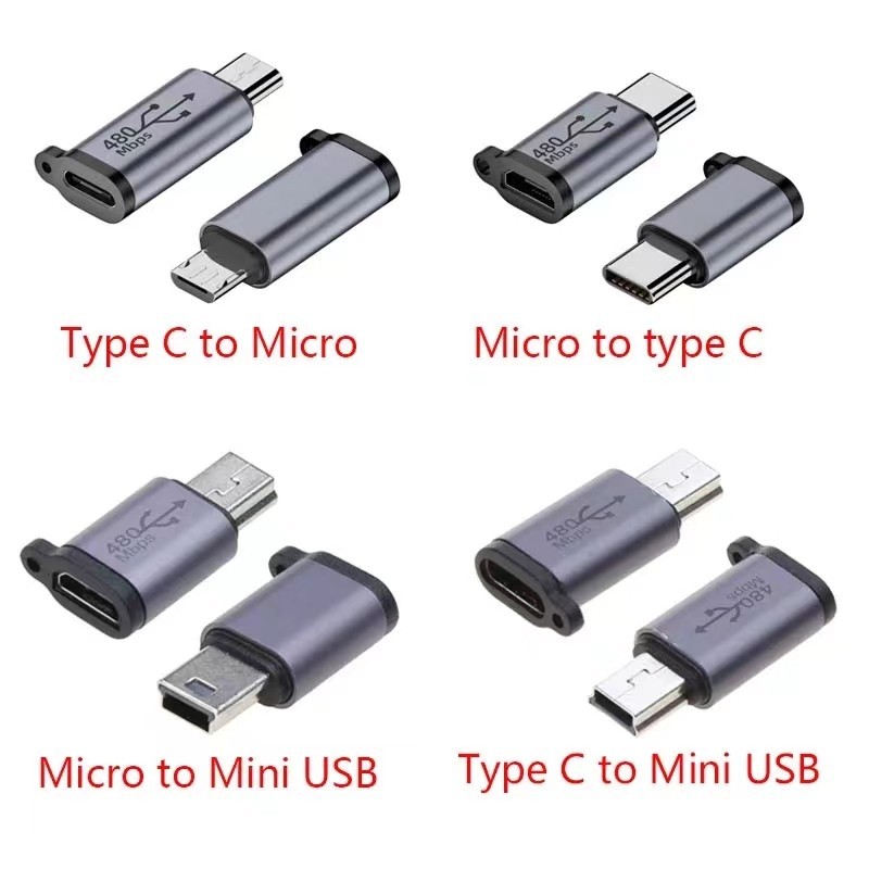 Micro USB Mini USB Type-C iOS Adapter Male Female Converter Data Sync ...