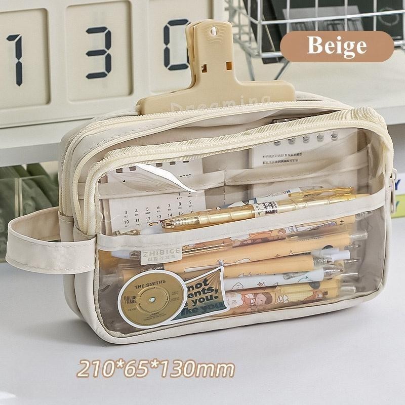 Pencil Case Kawaii 3-Layer Transparent Children's Simple Pencil Case ...