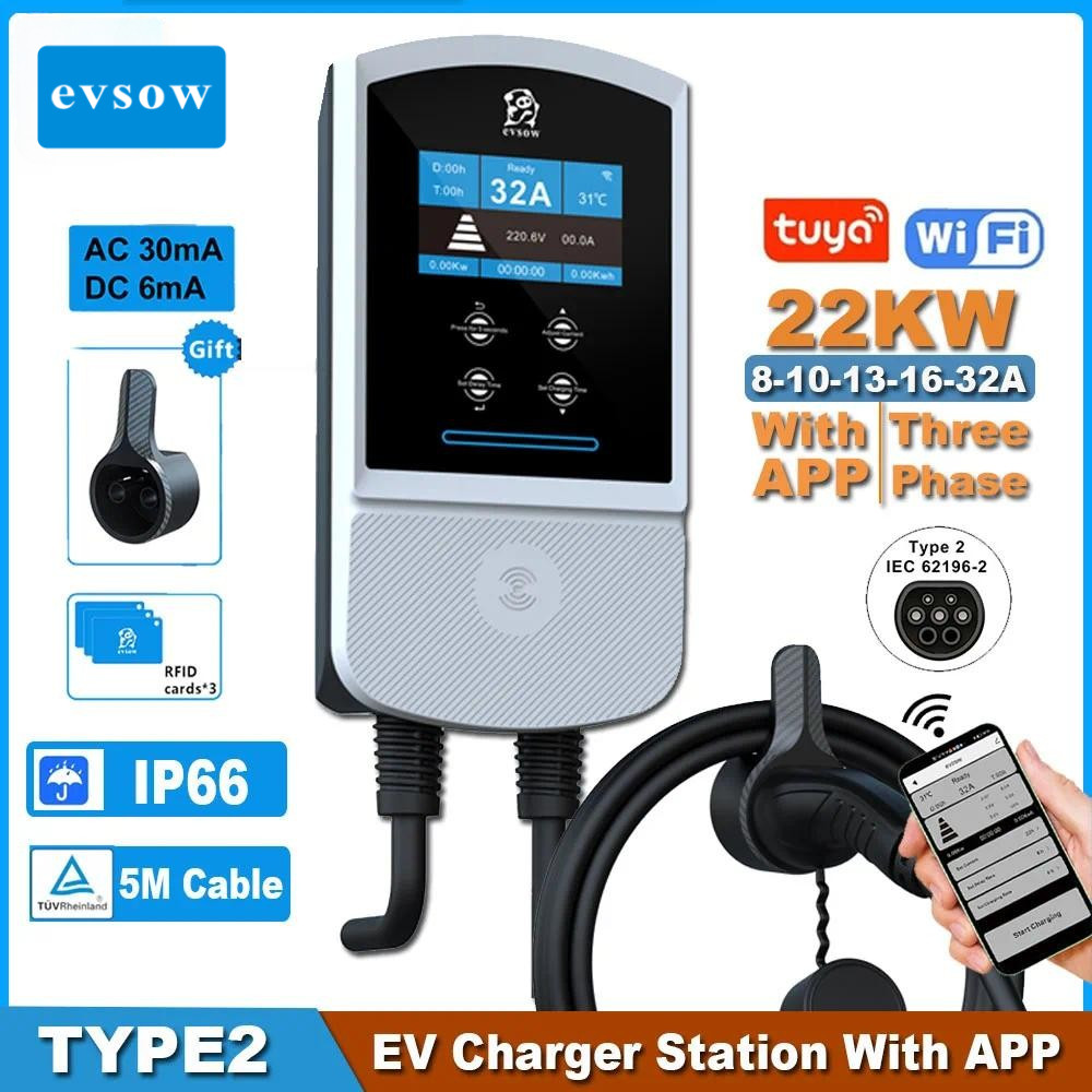 【Local shipping】evsow Type2 EV Charging Station 4.3 inch Big Screen 32A ...