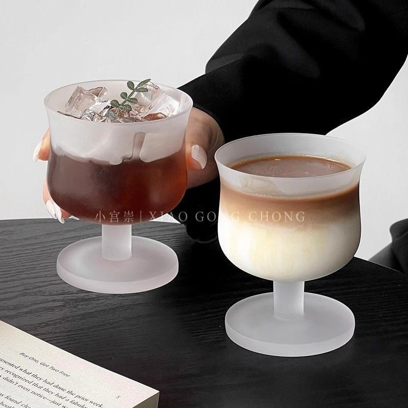 Niche Ins style frosted high-end feeling short footed cup retro glass ...
