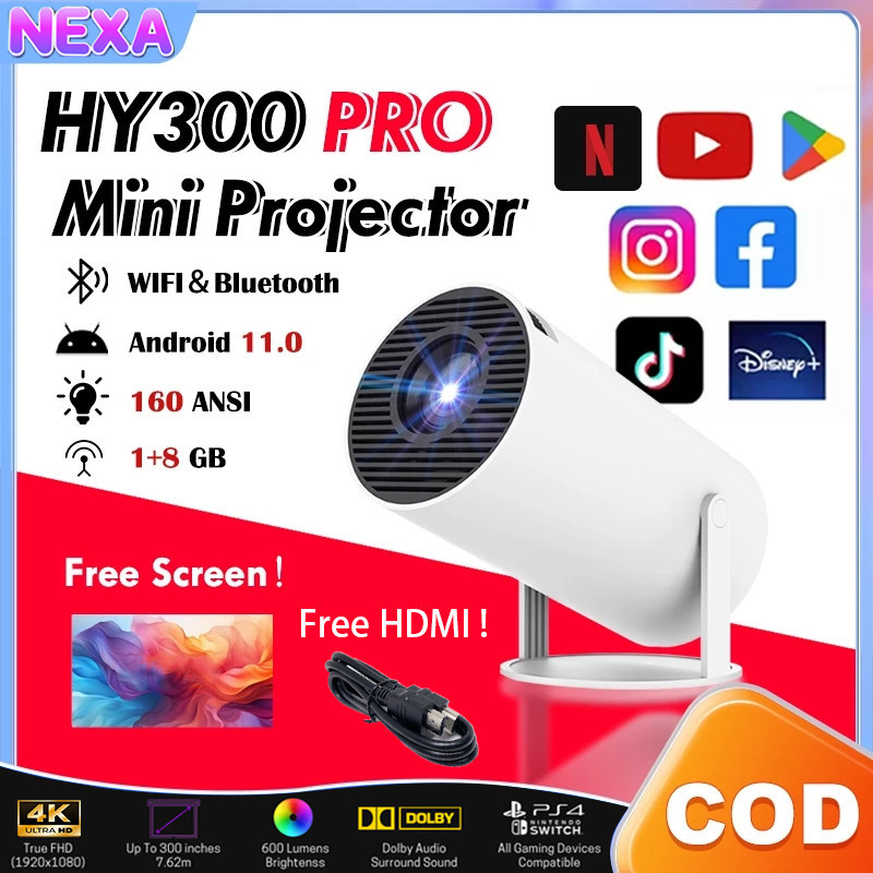 HY300 Pro 4K WiFi Portable Projector Mini Projector For Phone Smart Android LCD Projector ...