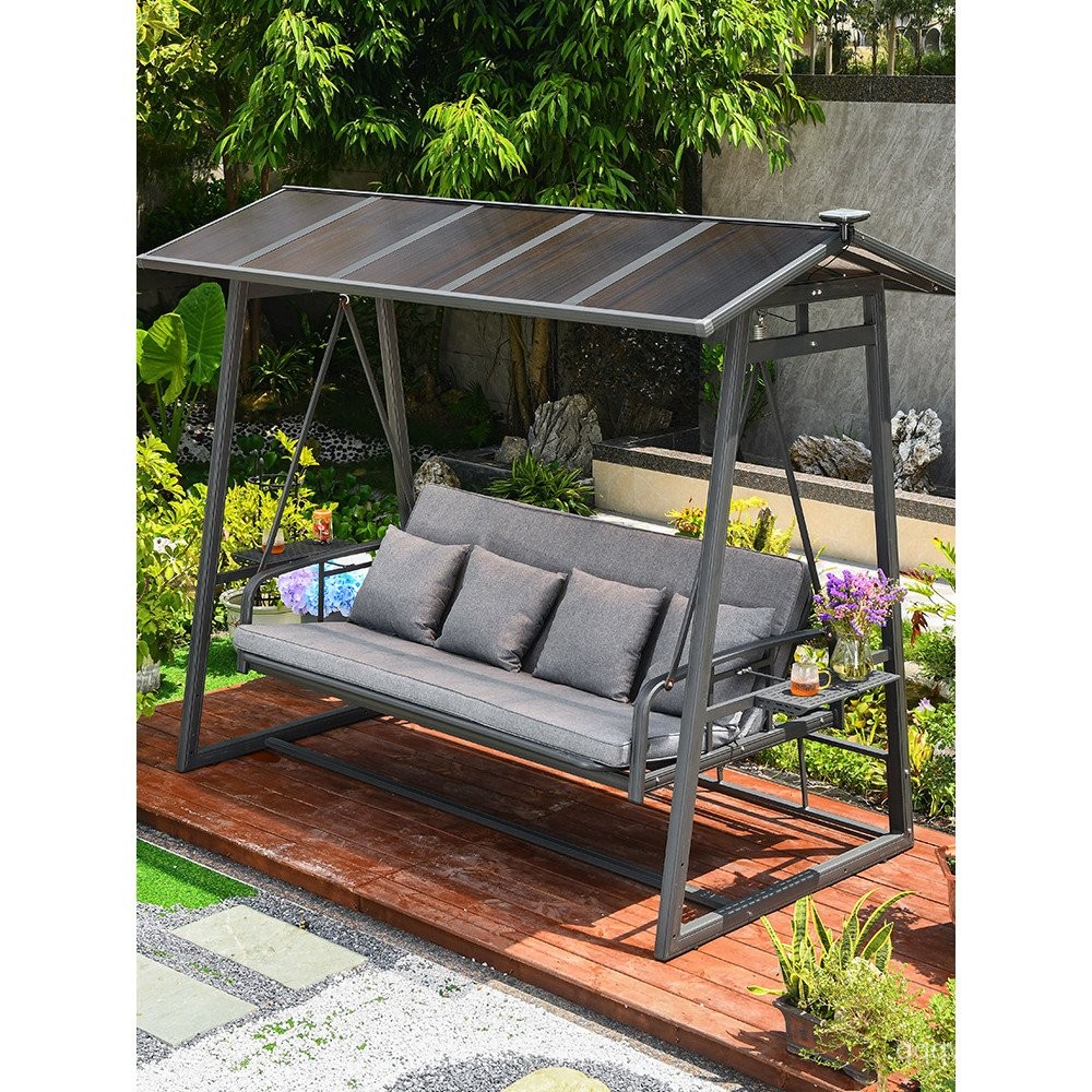 Mojia Swing Outdoor Courtyard Solar Light Rocking Chair Balcony Outdoor ...