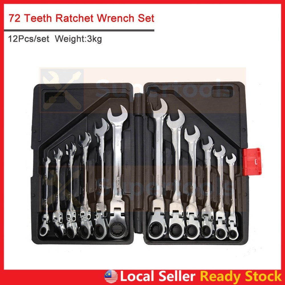 12pcs 8 to19mm CR-V Flexible Fixed Head Common Ring Ratchet Combination ...