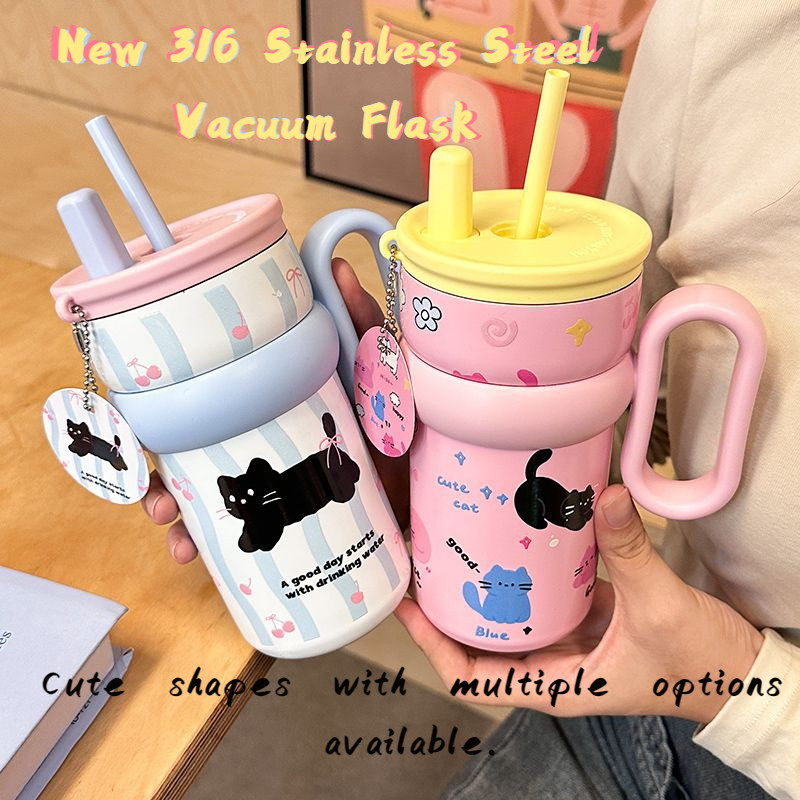 The 540ML 316 stainless steel straw cup, with a handle and straw design, is portable and ...