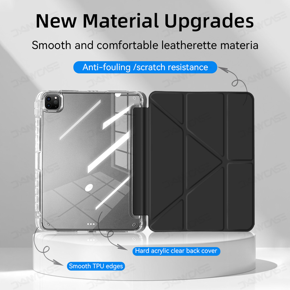 DANYCASE Multi Folding Acrylic Tablet Case with Pencil Holder For iPad ...