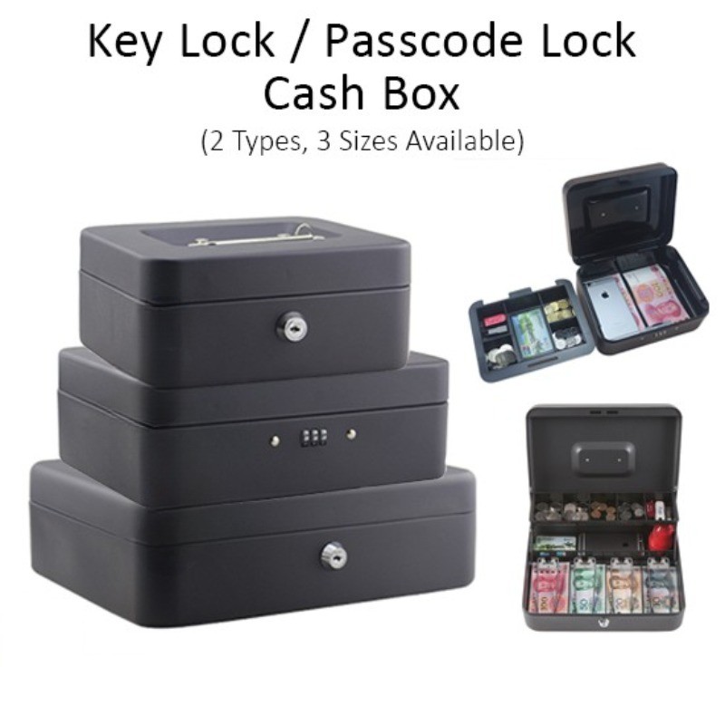 Key Lock / Passcode Lock Cash Cashier Box Removable Tray Safe Piggy ...