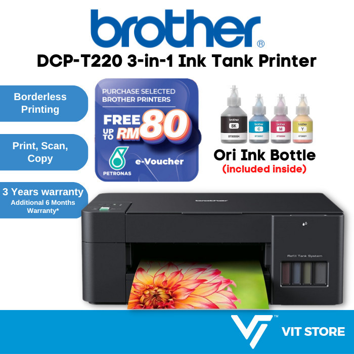 Brother DCP-T220 3 in 1 Refill Ink Tank Color Printer A4 Print Scan ...