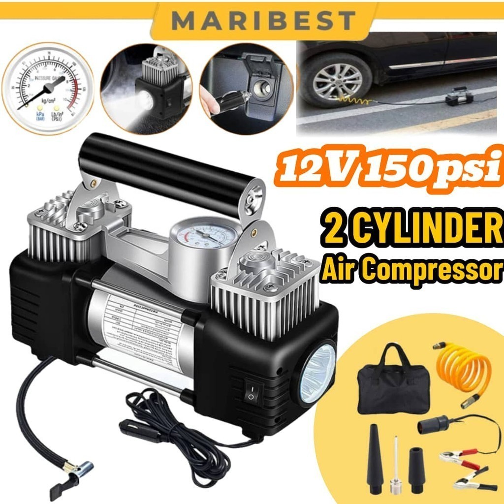 12V Heavy Duty Portable Electric Double Cylinder Car Tyre Inflator Air ...