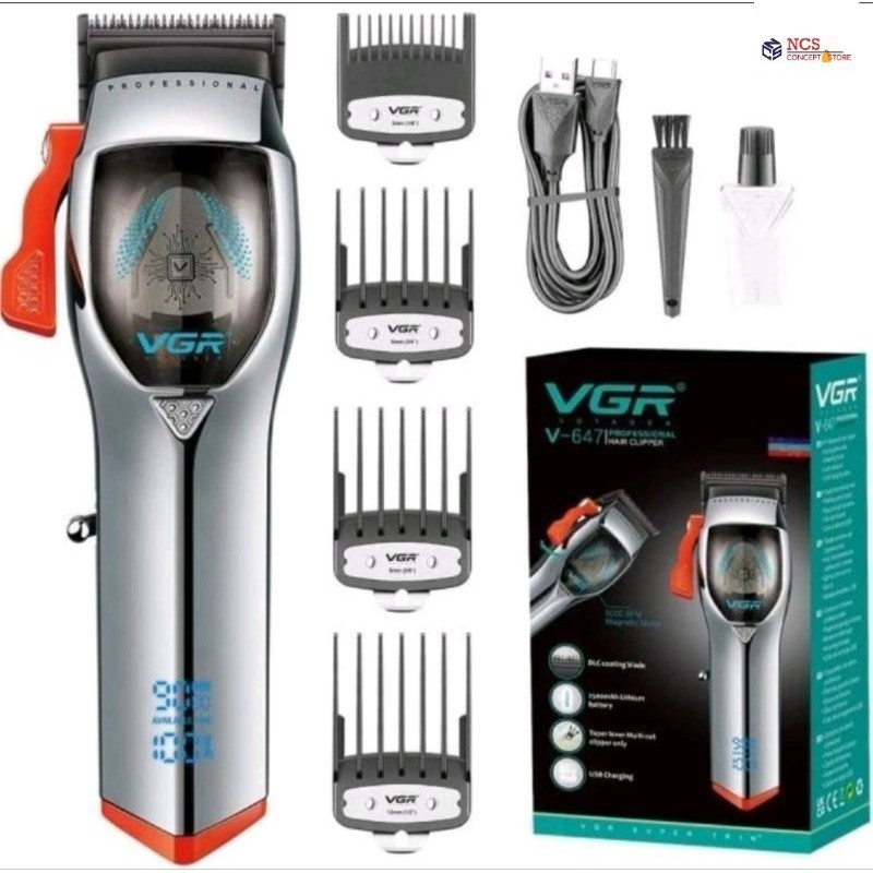 VGR V-647 9000rpm Magnetic Motor Salon Hair Cut Machine Cordless Rechargeable Professional Hair ...