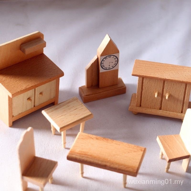 Wooden Simulation Handmade Mini Small Bed Model Mini Table Chair Props ...