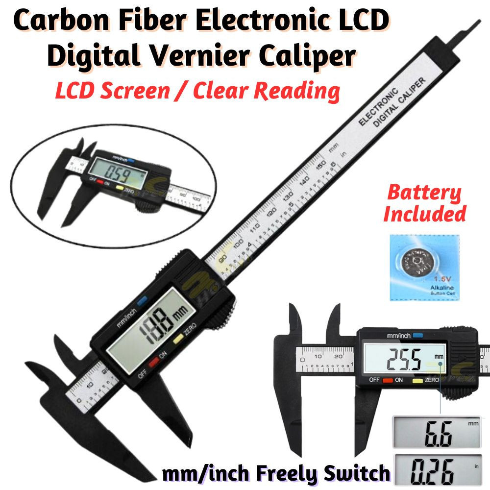 0-150mm 6 Inch Vernier Caliper Carbon Fiber Electronic LCD Digital ...
