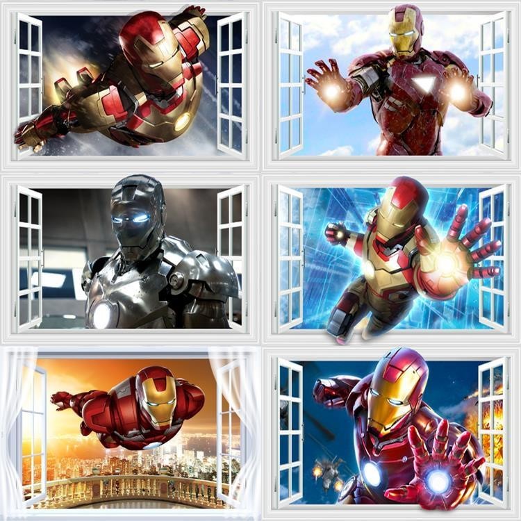 Wall Stickers Fake Window Avengers Stickers Iron Man Captain America ...