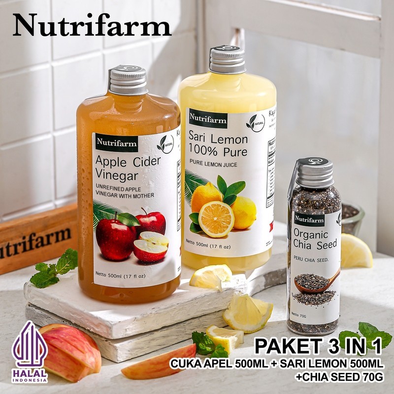 CUKA APEL SARI LEMON CHIA SEED PAKET 3 IN 1 DIET WAJAH ORIGINAL ORGANIK ...