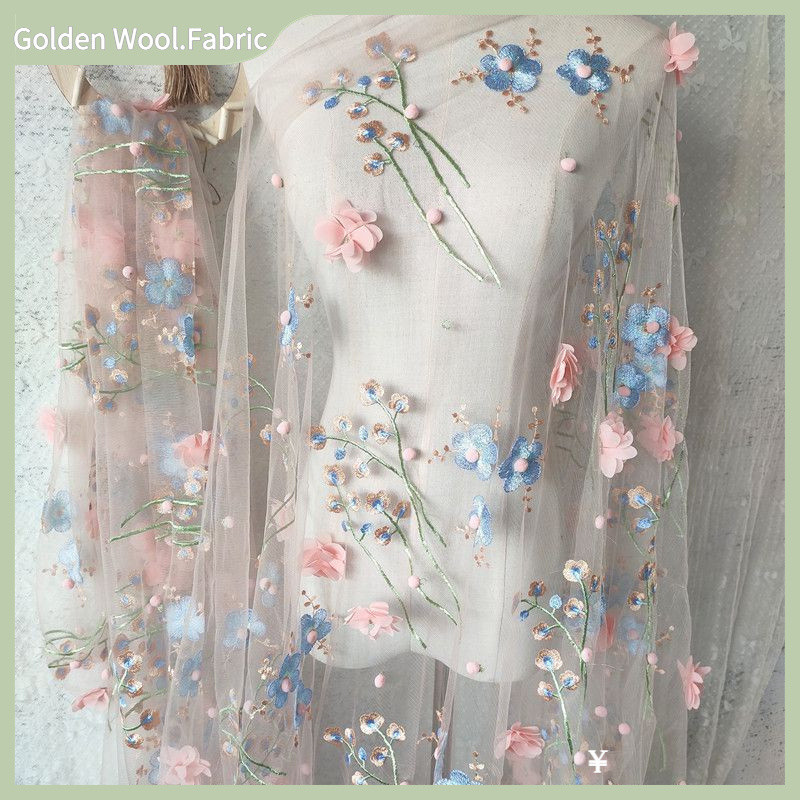 New Style Fur Ball Applique Fabric Mesh Embroidered Three-Dimensional ...