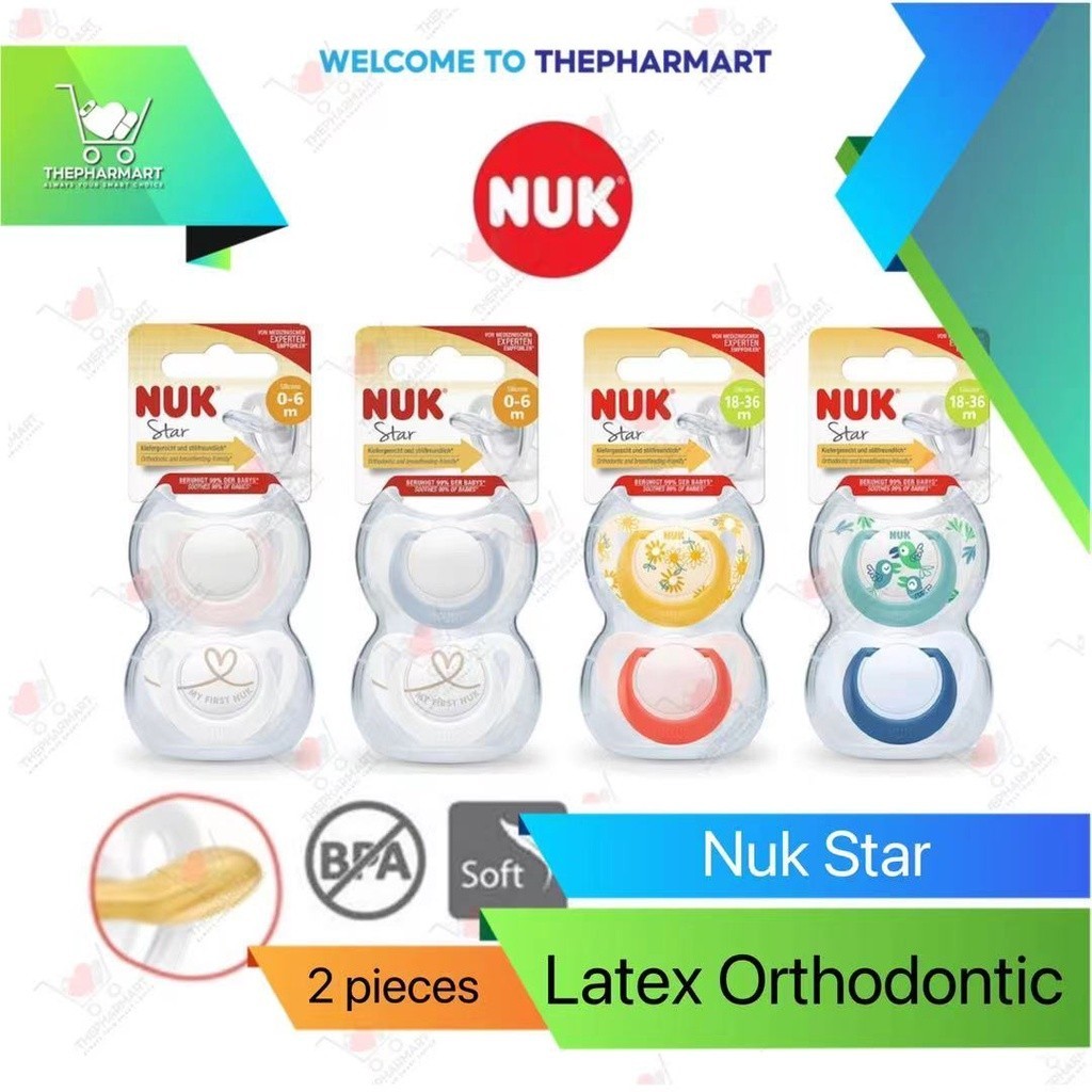 NUK Orthodontic Soother Pacifier LATEX CLASSIC Happy Kids [ 0-6m/ 6-18m ...