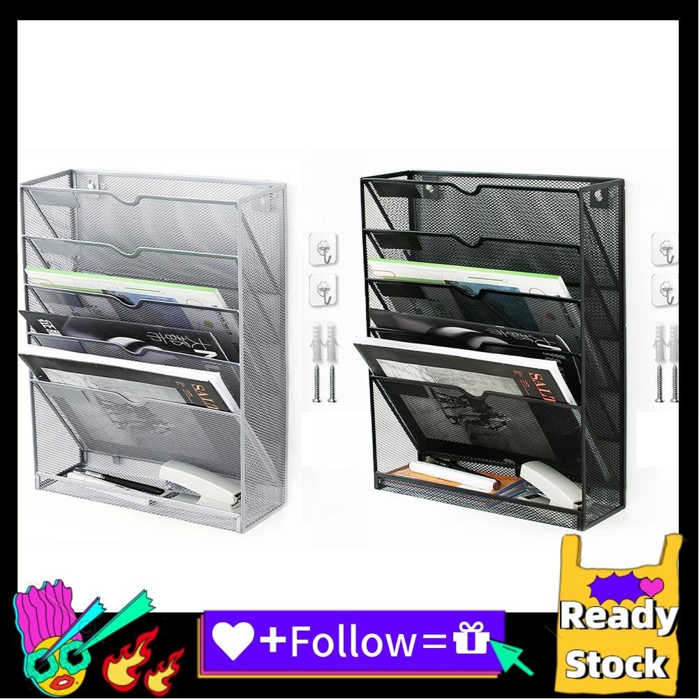 Icegg Wall Mounted File Holder 5 Tier Hanging Hole Organizer Label ...