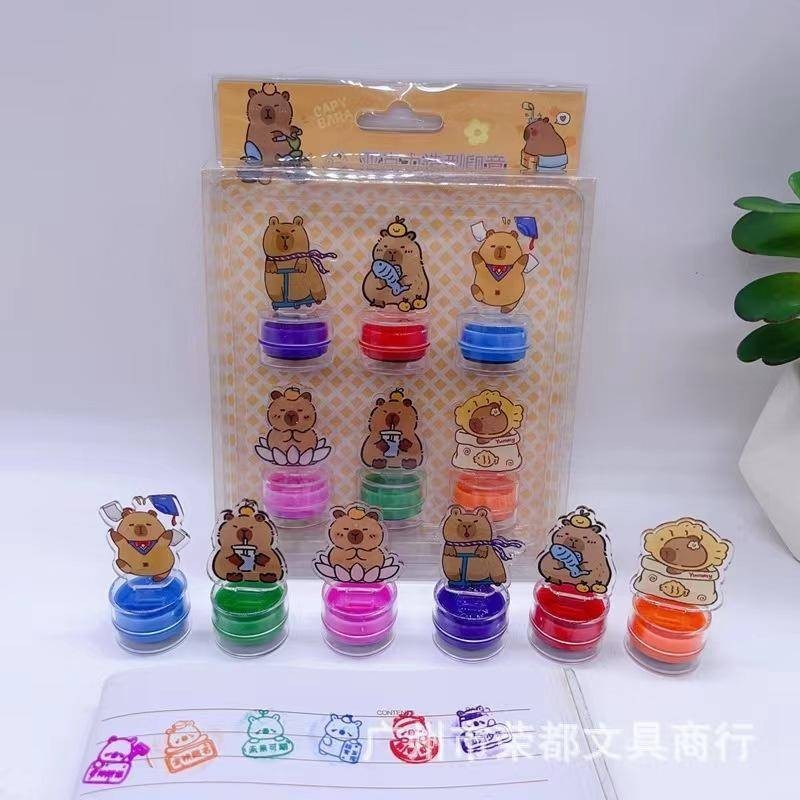 6Pcs/Set Capybara Round Stamp Cute Cartoon Reward Toy Photo Album Decor ...