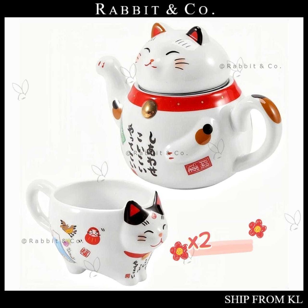 R&C Cute Japanese Lucky Cat Porcelain Tea Set Creative Maneki Neko ...