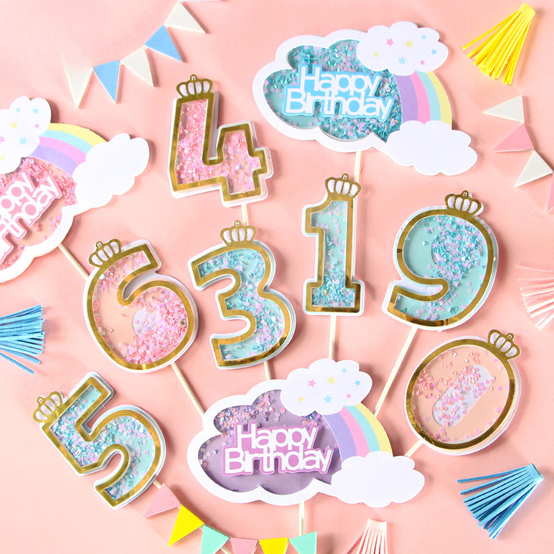 Baking cake decoration color layered sequin digital card insertion ...