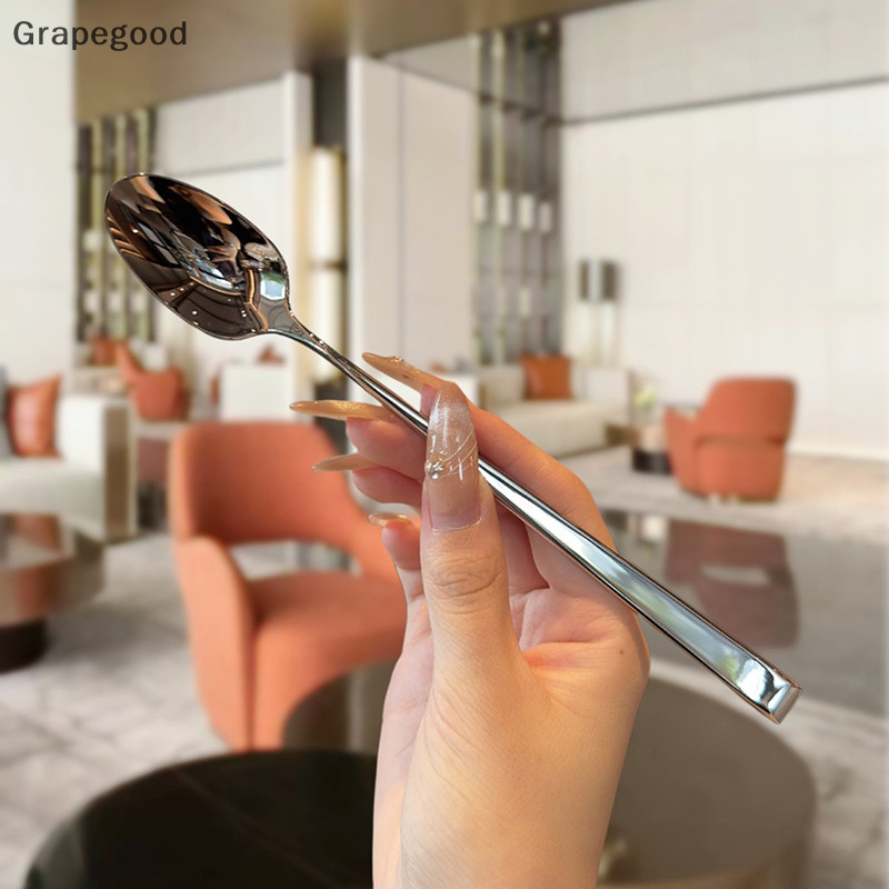 Grapegood Stainless Steel Round Spoon Net Red Golden Dinner Long Handle ...