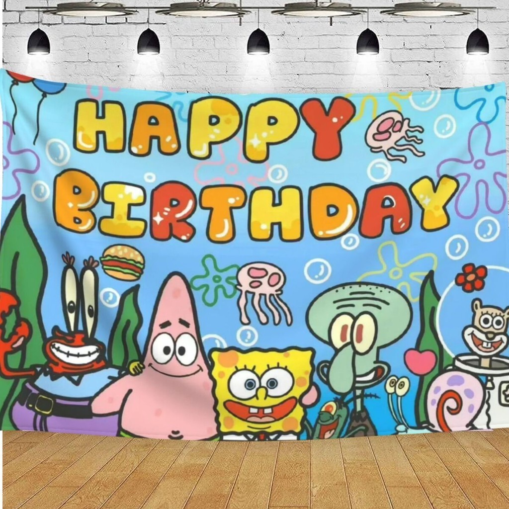 1*1.5M Cartoon Happy Birthday Banner SpongeBob SquarePants Background ...