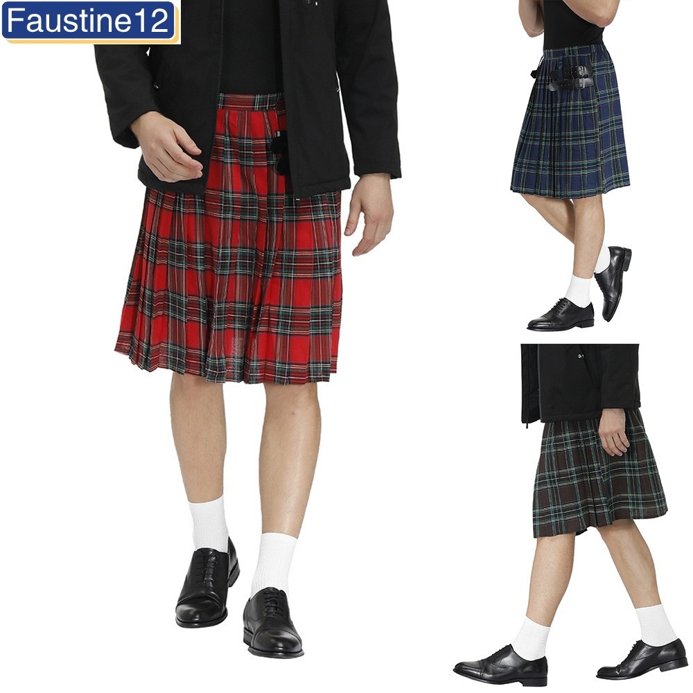 [Faustine 0626] Mens Scotland Kilts Highland Beer Tartan Kilt Pleated Goth Outdoor Utility Skirt ...