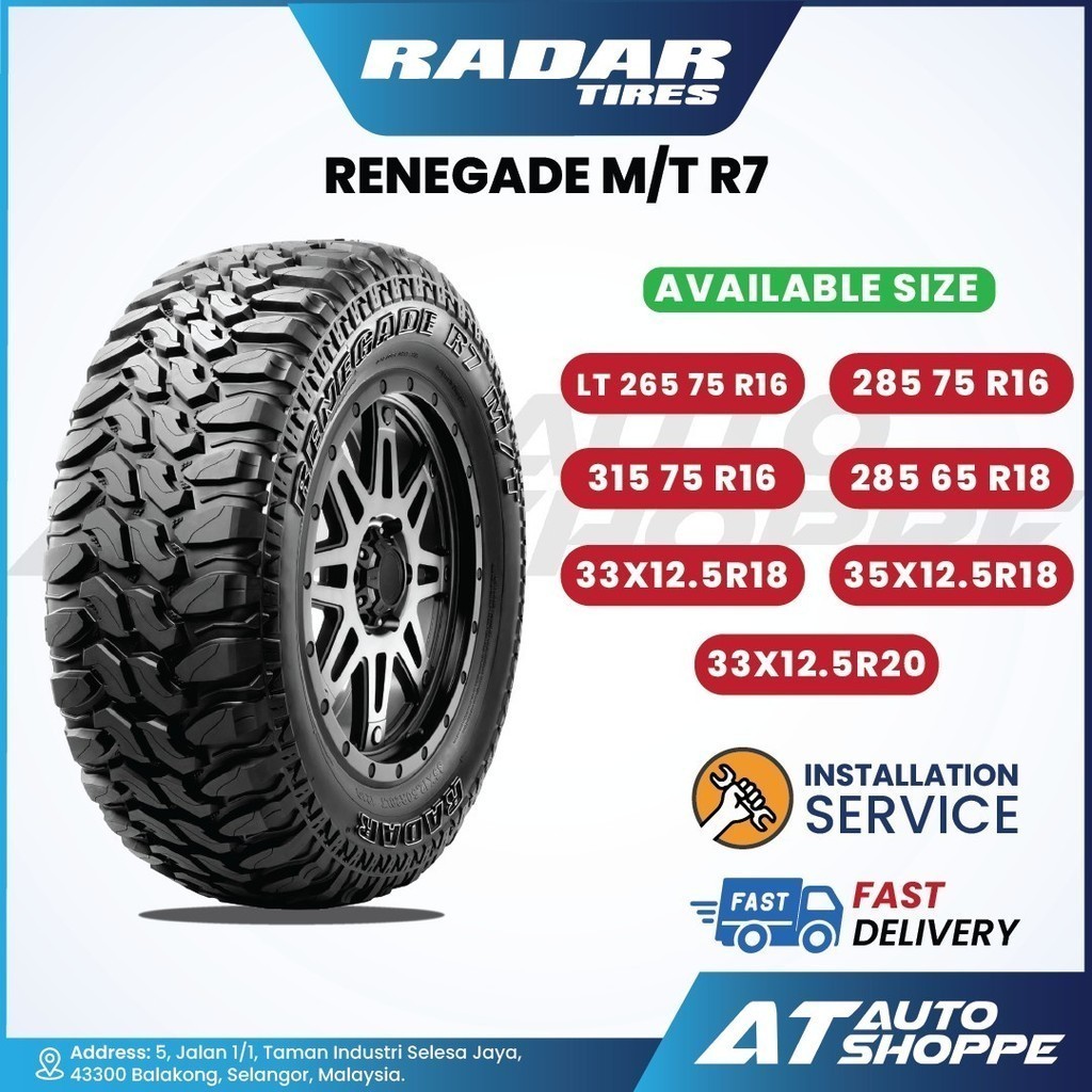 Radar Renegade MT R7 16" 265 285 315 75 R16 LT 18" 285 65 33 35 12.5 R18 LT 20" 33 12.5 R20 LT ...