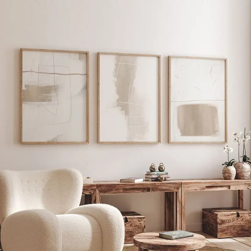 Boho Beige Abstract Geometric Graph Wall Art Canvas Painting Modern ...