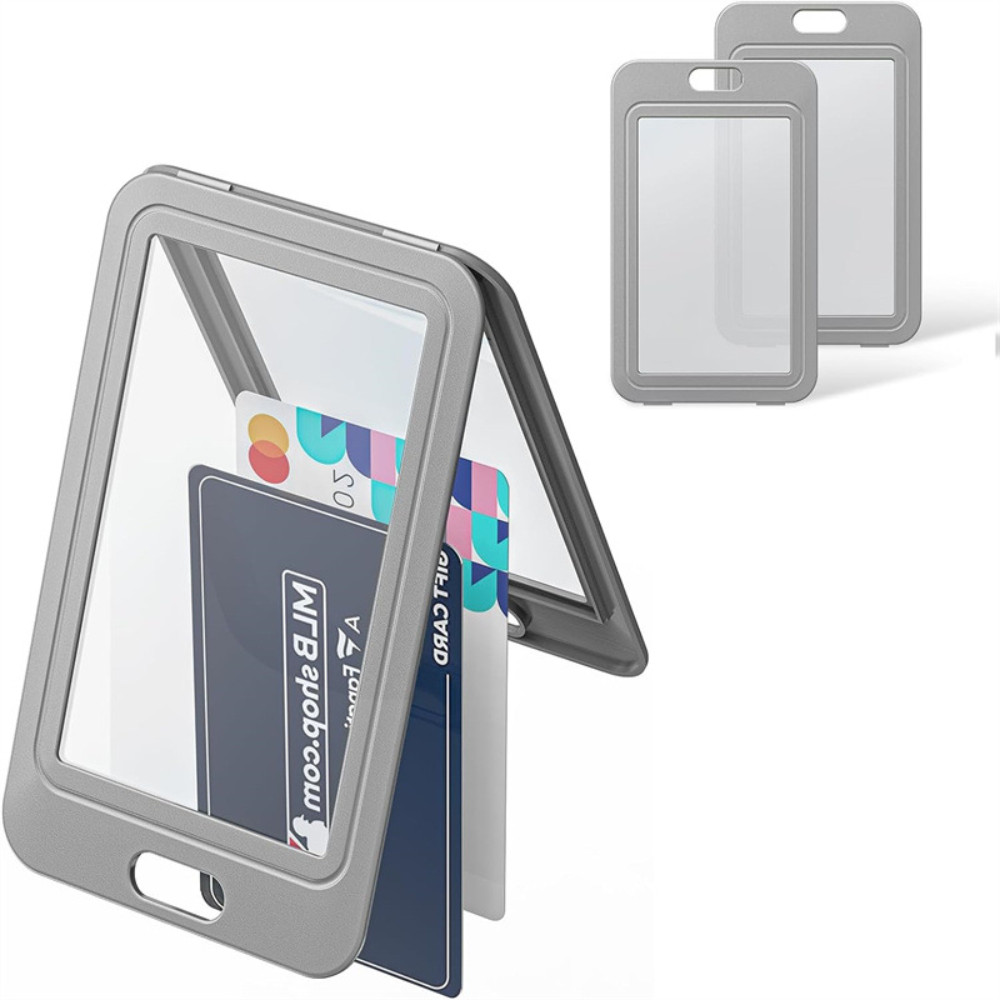 Vertical ID Badge Holder with Double-Sided Windows Card Protector Pouch ...
