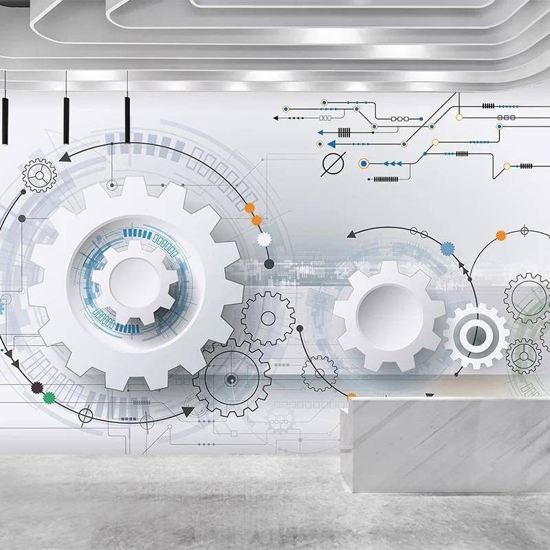 Custom Mural Wallpaper Electronic Components White Gear Technology ...