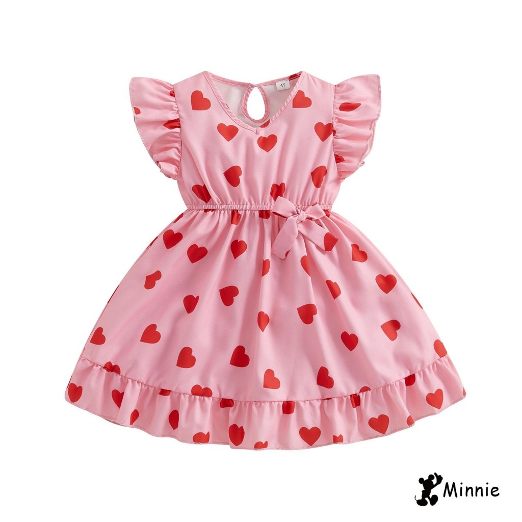 Popp-Little Girl Valentin Dress Heart Print Flutter Sleeve V-Neck A ...