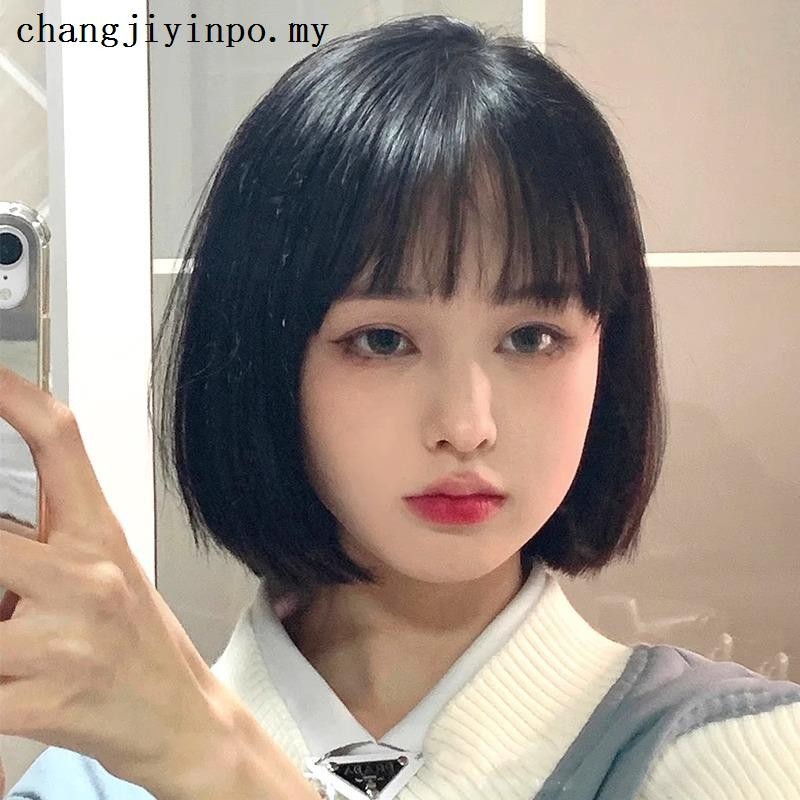 Wig Female Short Hair Short Straight Hair Simulation Human Bald Head ...