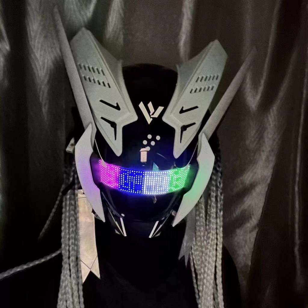 Topeng Cyberpunk Personaliti Cosplay DIY Topi Keledar Bercahaya Topeng ...
