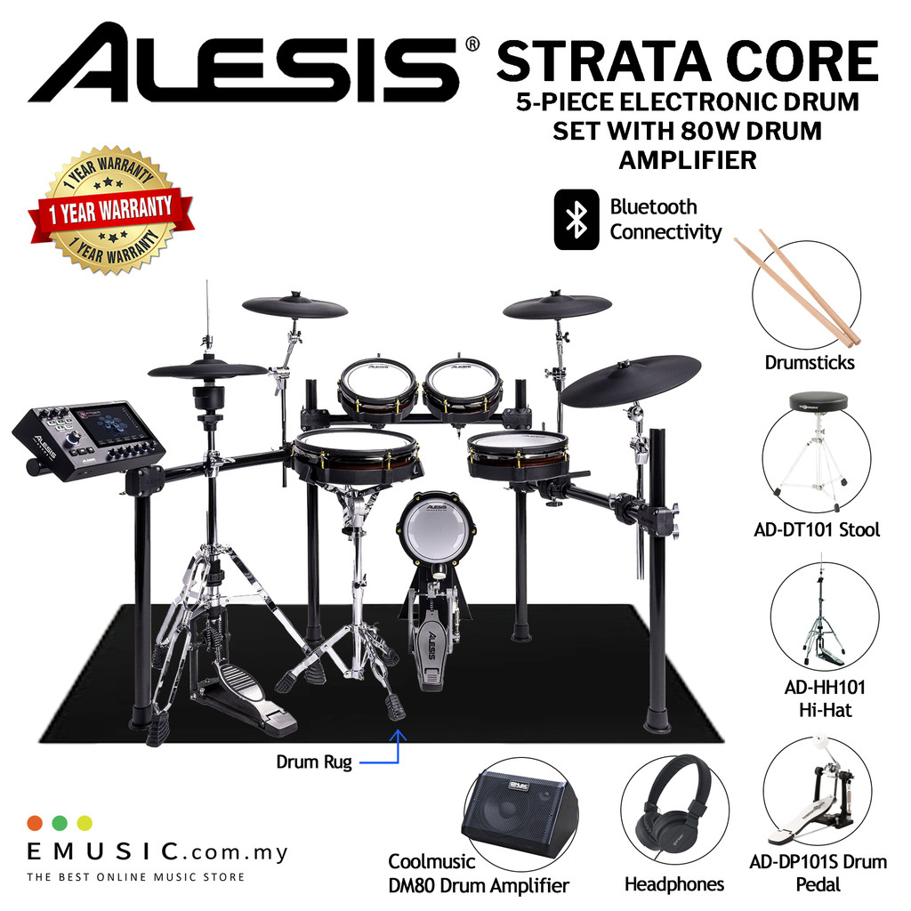 Alesis Strata Core 5-piece Electronic Drum Set with Alpha Drumworks ...