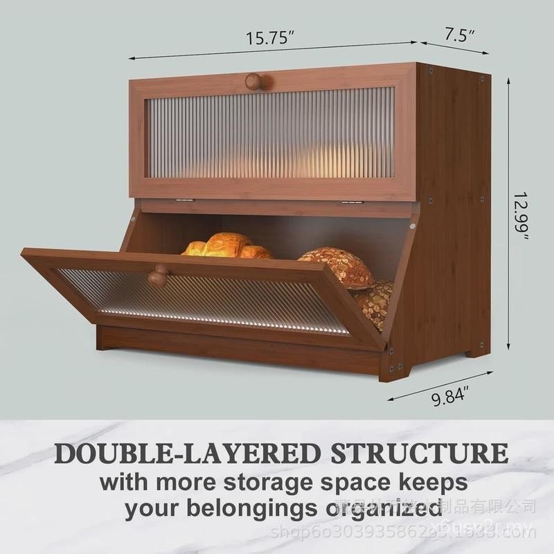 Kotak Roti Buluh Dua Lapisan dengan Pintu Lutsinar, Kotak Penyimpanan ...