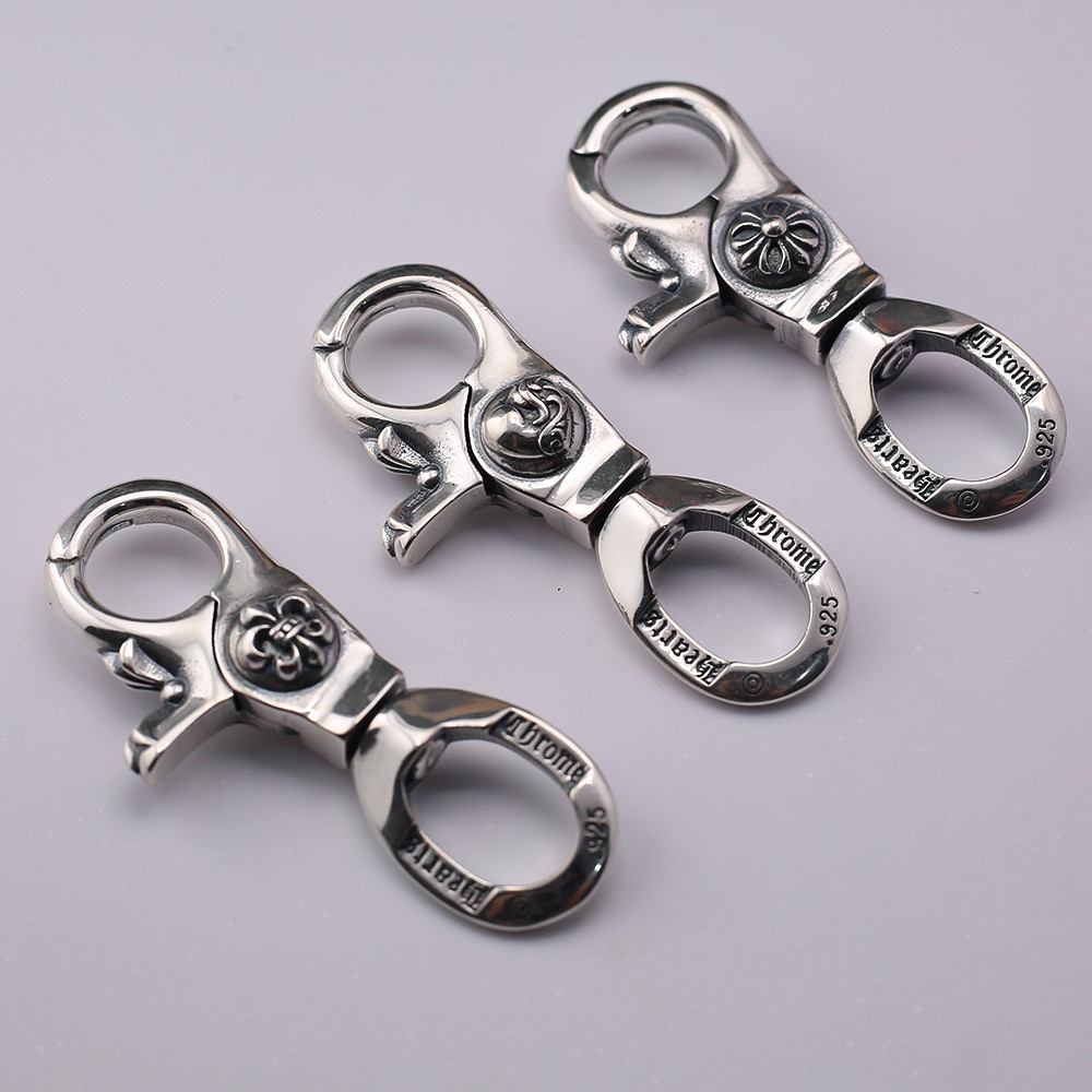 Silver 925 Cross PeaHeart Letter Keychain Retro Punk Gothic Rock Street ...