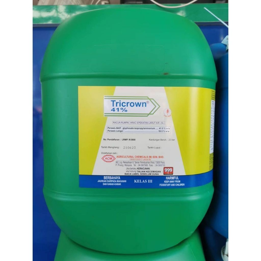[ORIGINAL] 20L Tricrown ACM Glyphosate 41% Herbicide Sama Macam Ecomax ...