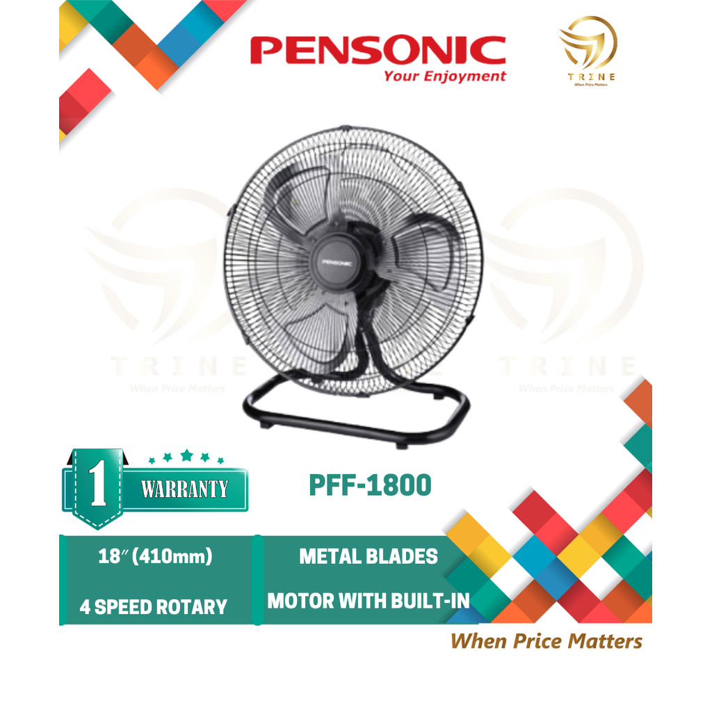 PENSONIC 18" INDUSTRIAL FLOOR FAN /4 SPEED ROTARY/ WITH SWING/ METAL ...